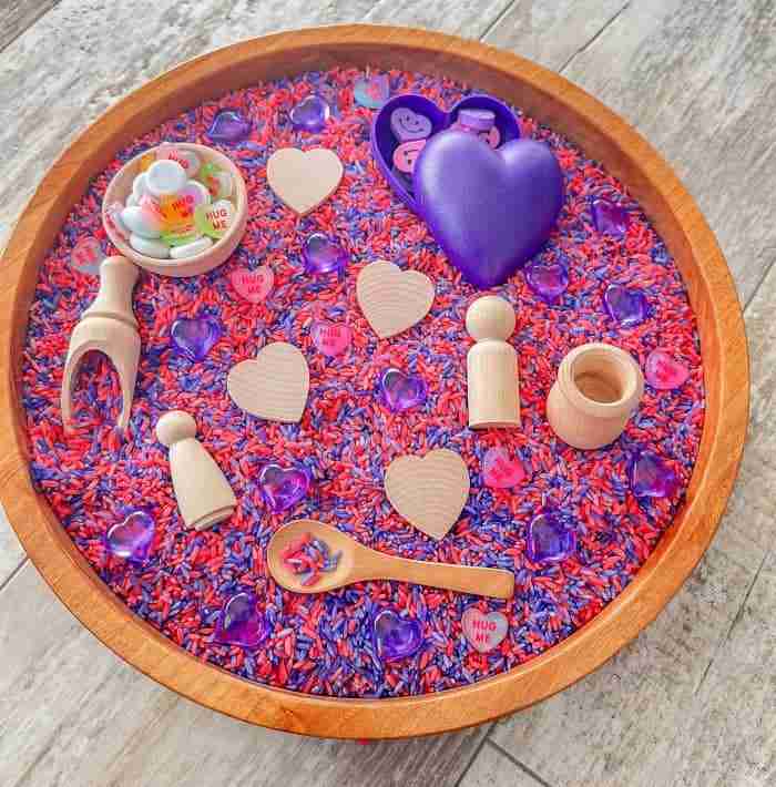Pink and Purple Valentine's Day Sensory Bin - Sensory-N-Stuff