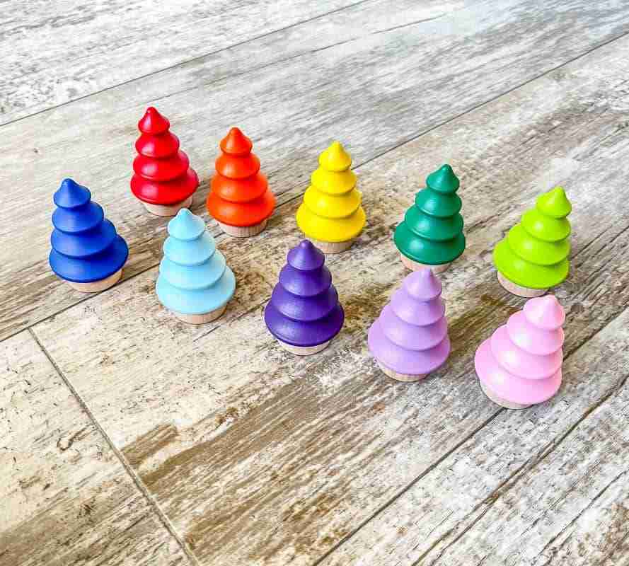 10 Rainbow Wooden Trees - Sensory-N-Stuff