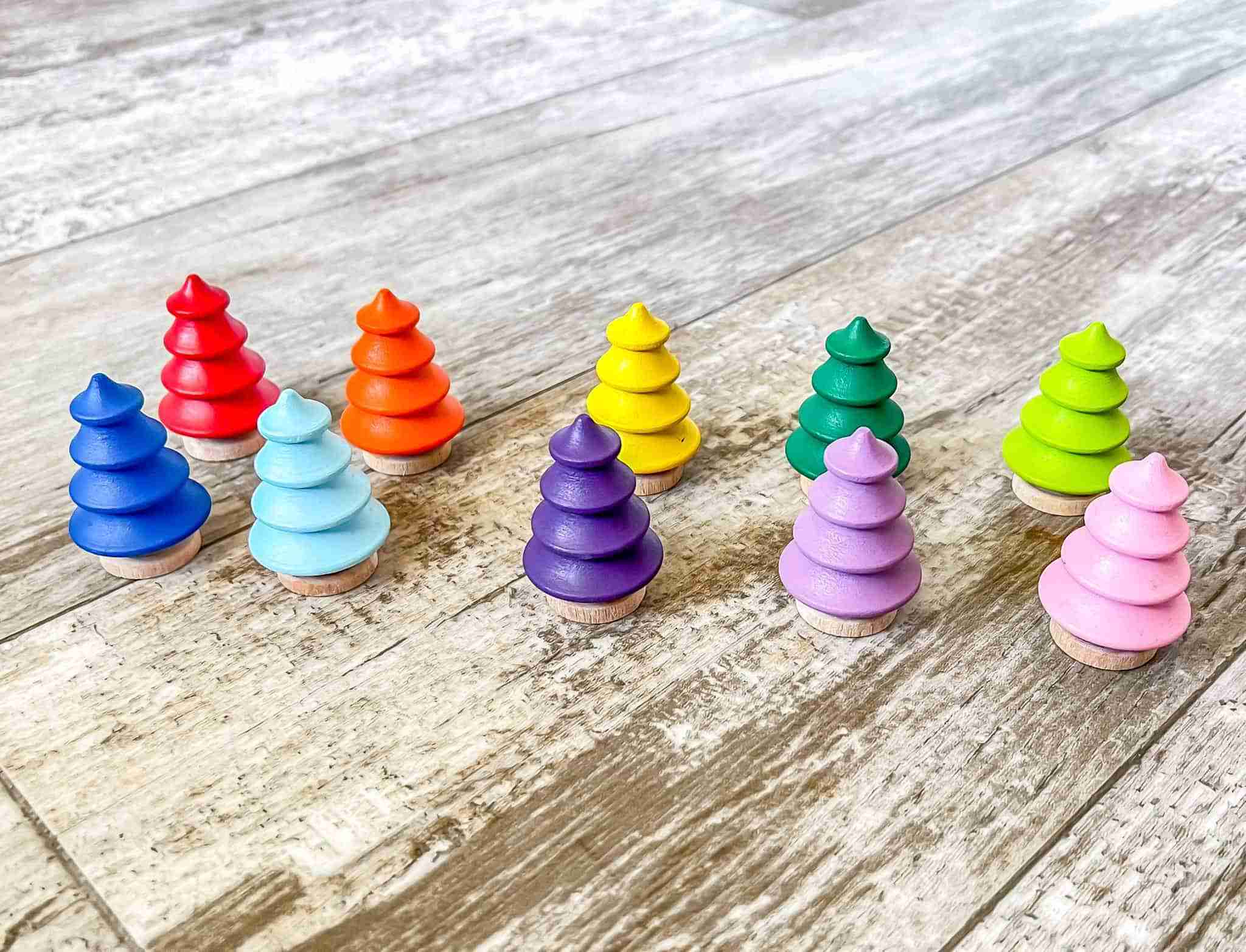 10 Rainbow Wooden Trees - Sensory-N-Stuff